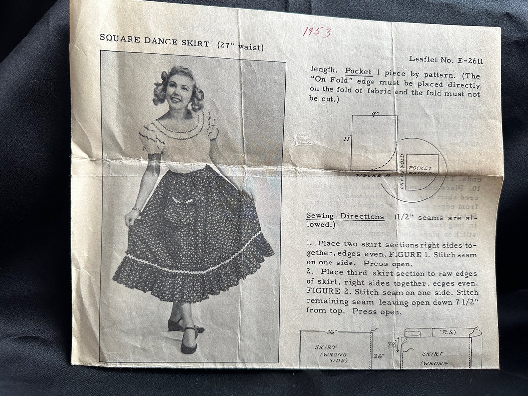 Vintage 1950s Square Dance Skirt Pattern // Mail Order, Magazine ...