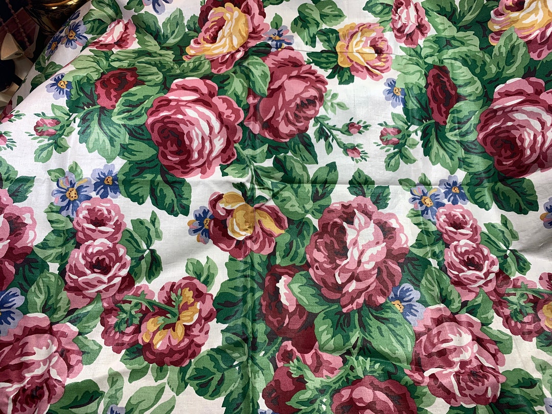 Big Cabbage Roses Cotton Chintz Fabric // 72x36" > Large Floral ...