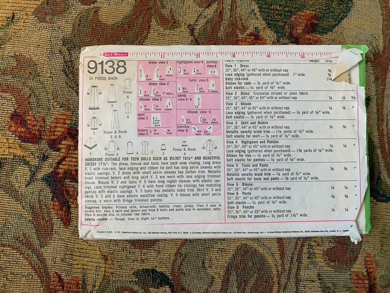 Vintage 1970s Doll Wardrobe Pattern // Simplicity 9138 17 - Etsy