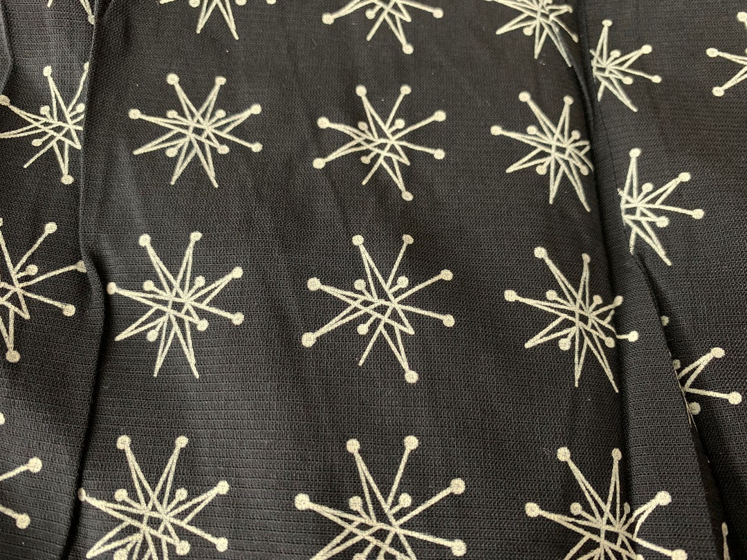 Vintage 1950s Black & White Atomic Print Rayon Dress Project or Fabric ...