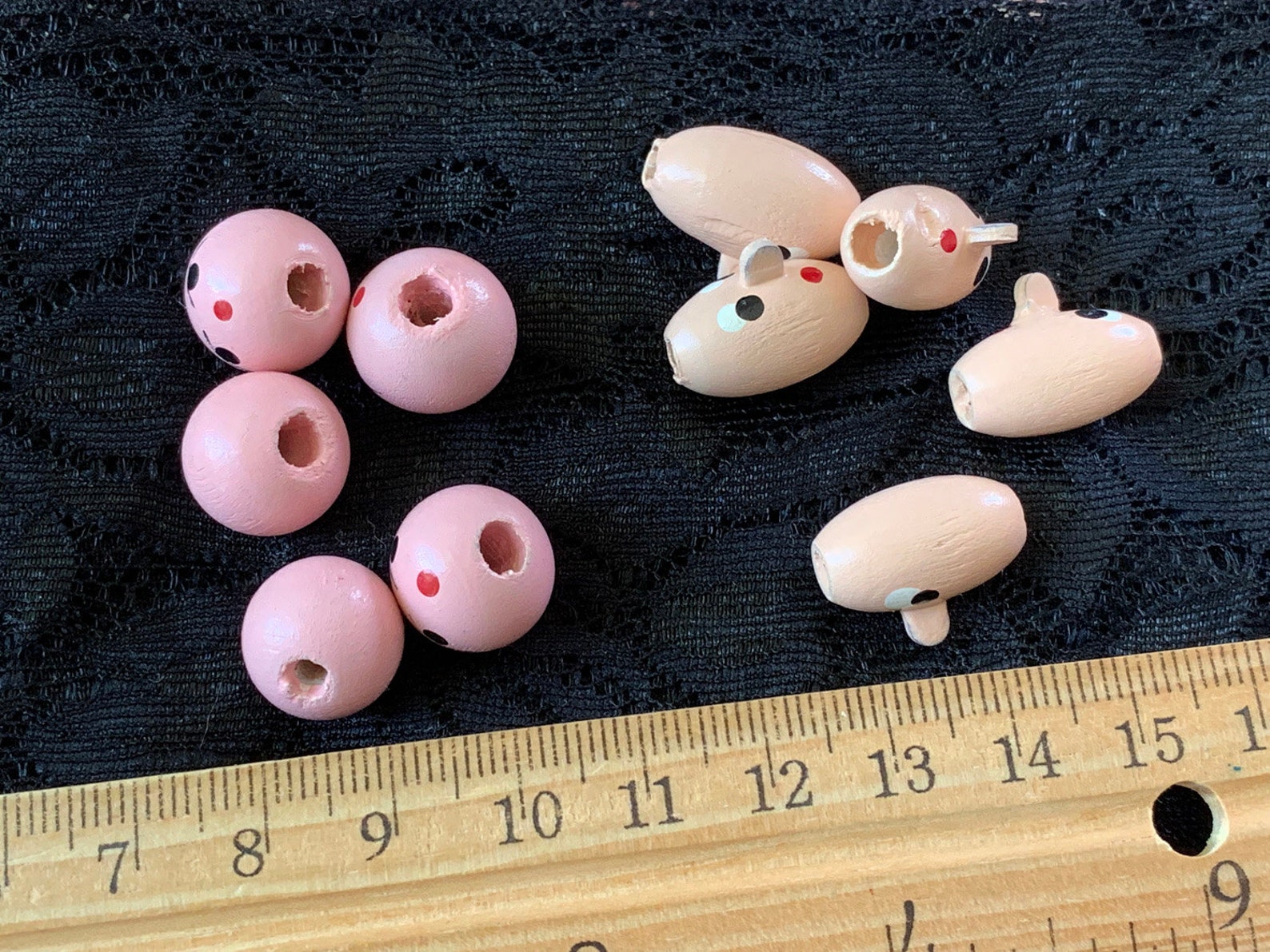 Vintage Hand Painted Wooden Face Beads lot of 5 pink | Etsy