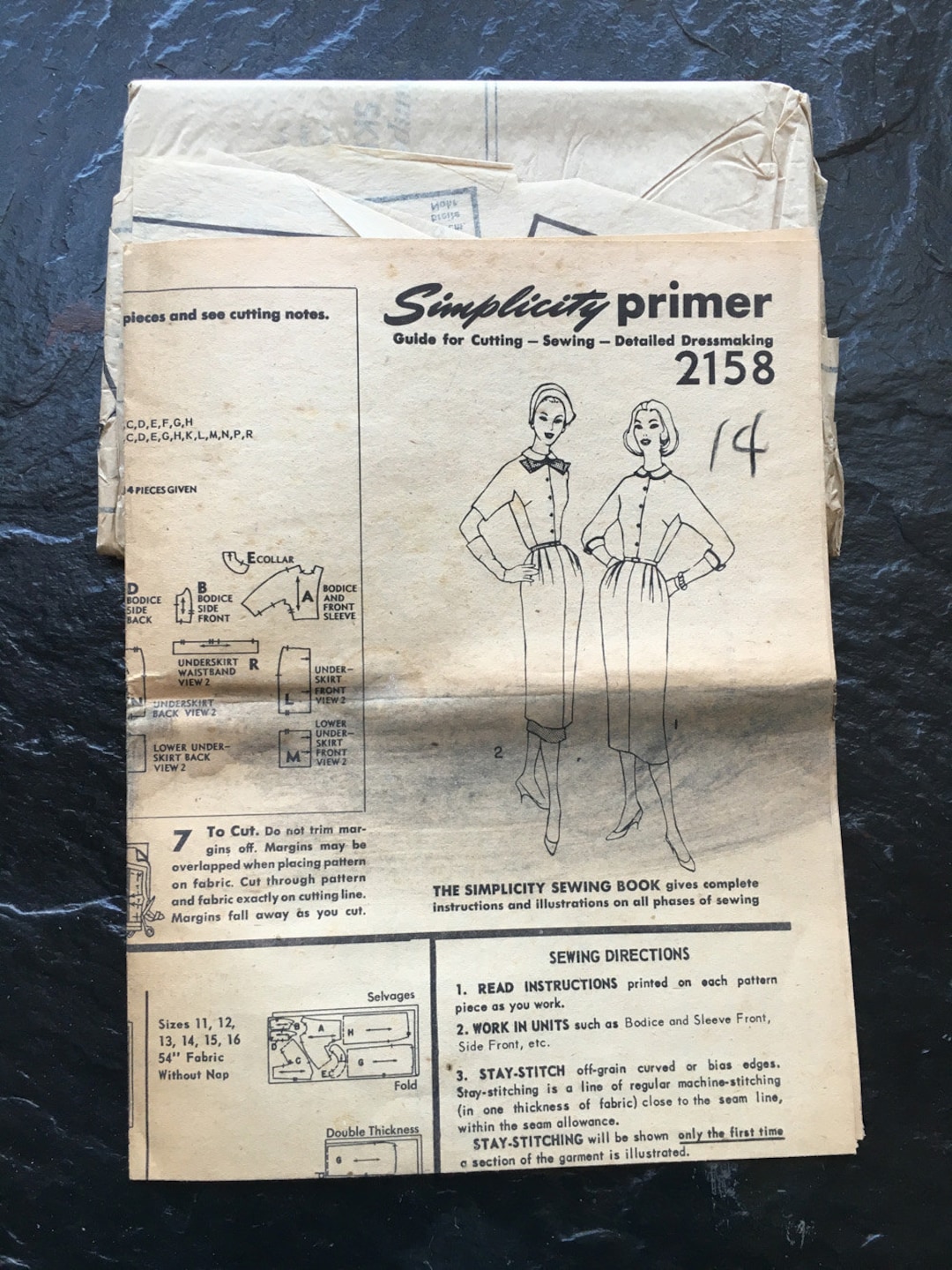 Vintage 1950s Fitted Dress Pattern // Simplicity Primer 2158 > Size 14 ...
