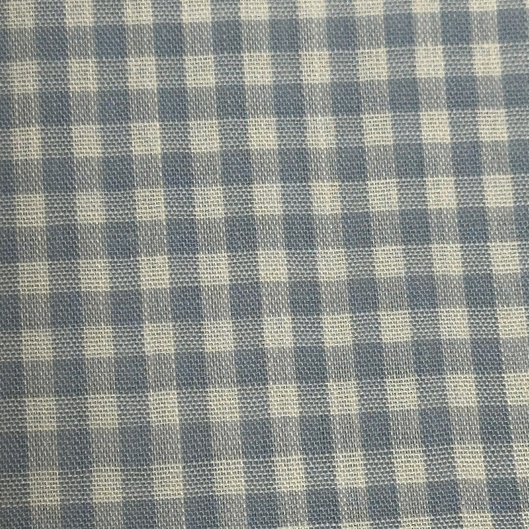 Vintage Cadet Blue Gingham Check Fabric // 142x44" + > Unused Deadstock ...
