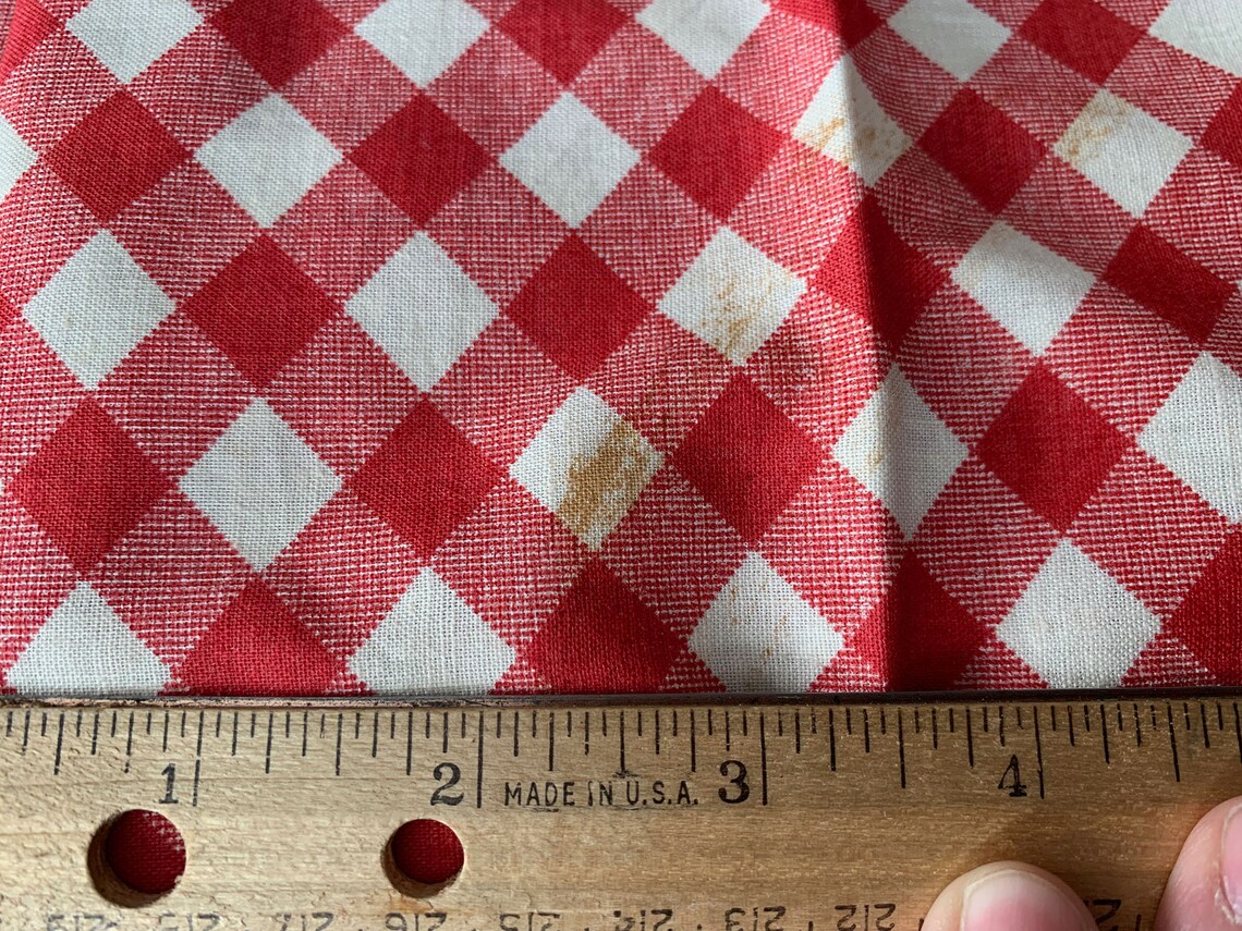 Antique Red Gingham Check Cotton Fabric W/ Label Remains // 44x35" Plus ...