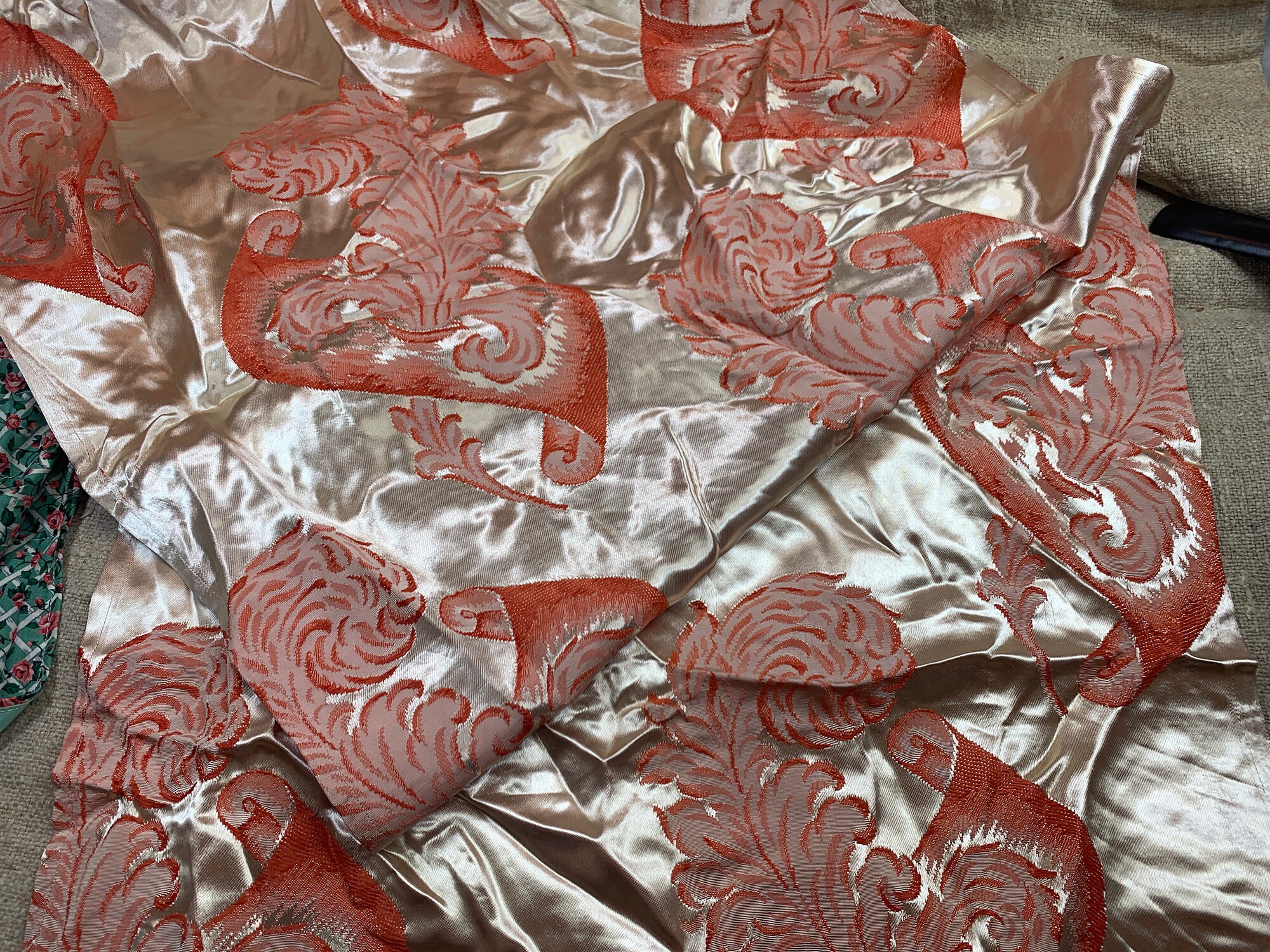 Vintage 1930s-1940s Coral Damask Fabric Panel // 51x22 - Etsy