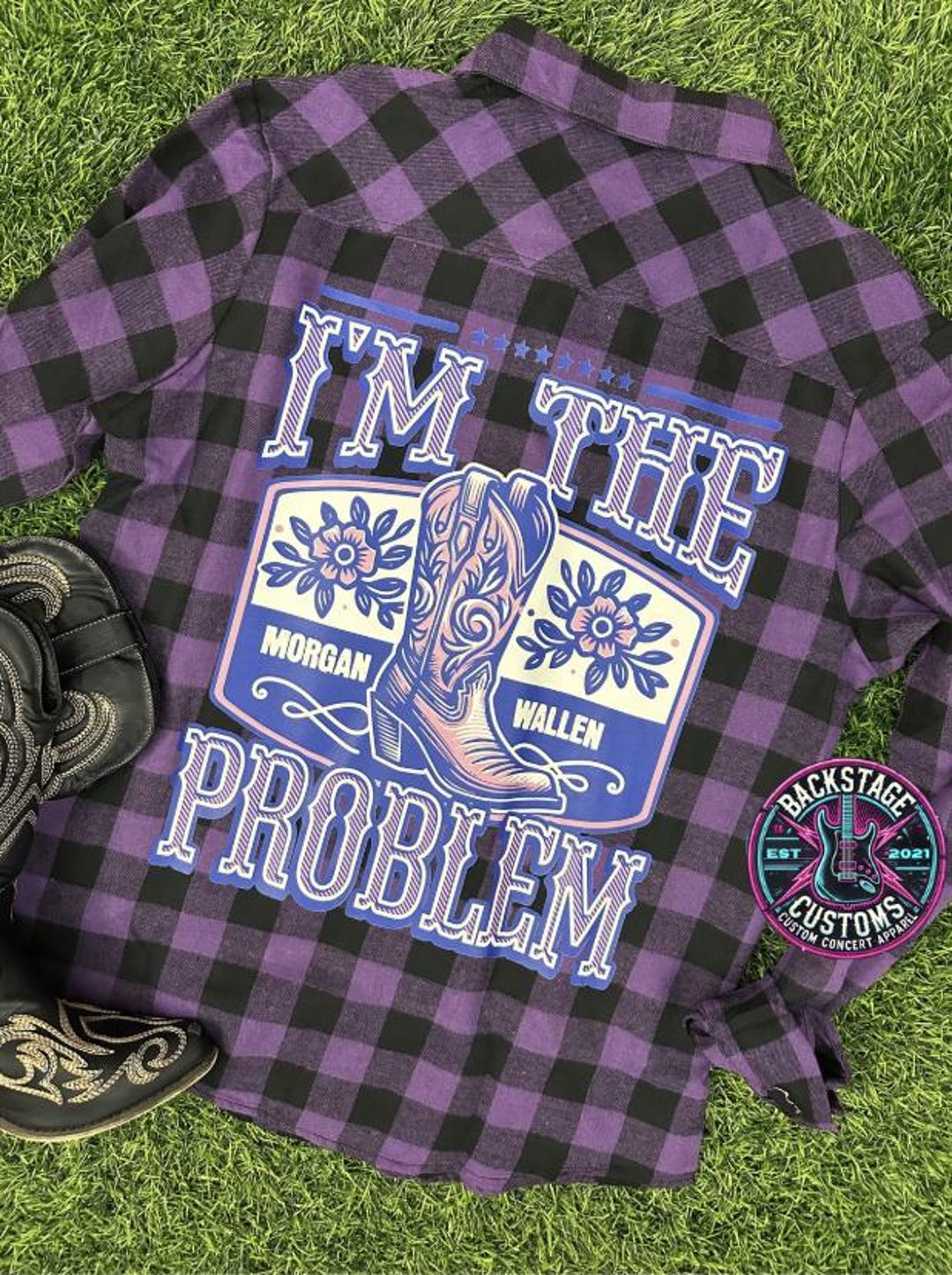 Country Music Plaid Flannel, Country Concert Outfit, Flannel Button up ...