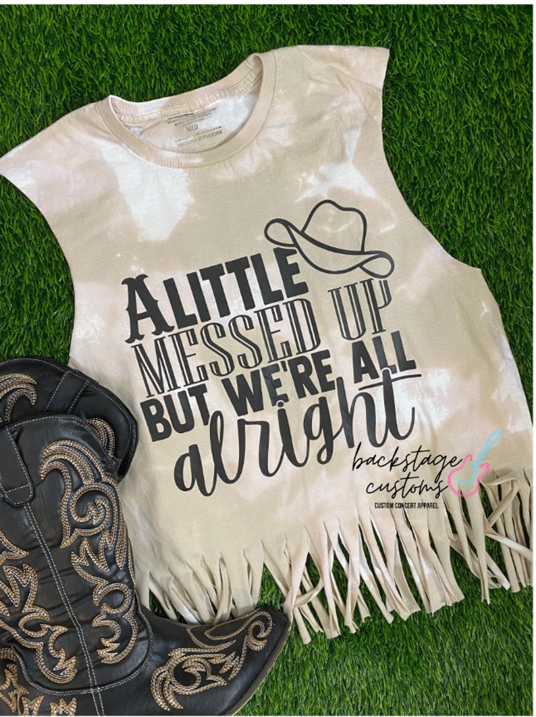 Country Music Bleached Fringe Tank Top | Western Tee | Country Concert ...