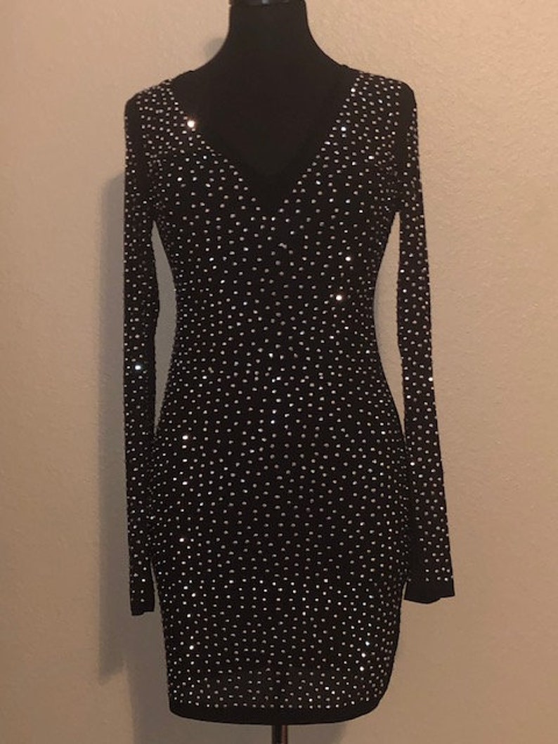 Long Sleeve Rhinestone Dress black or Nude - Etsy UK
