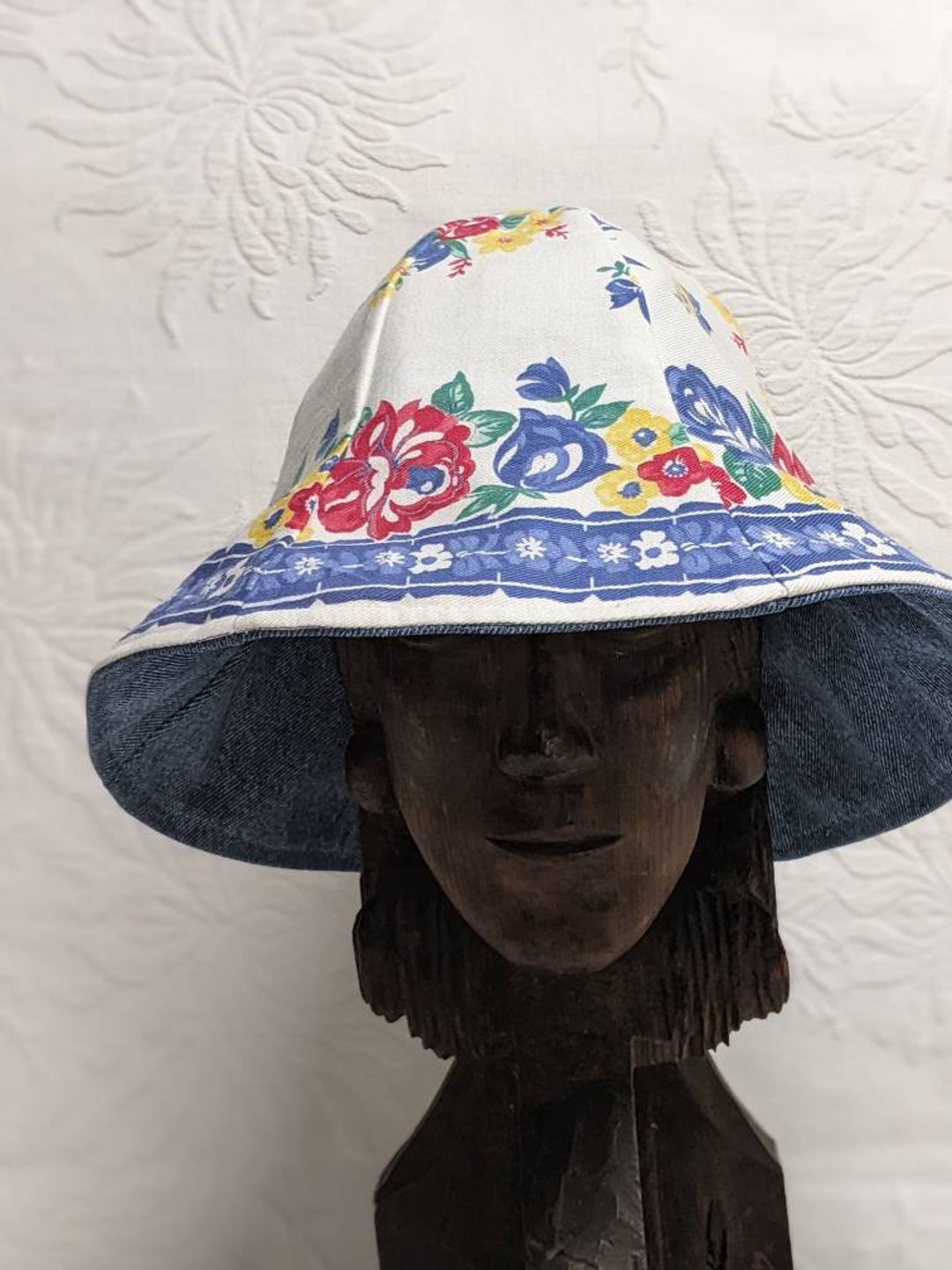 Hand Crafted Reversible Tulip Hat Mid Centure Vintage Cotton Table ...