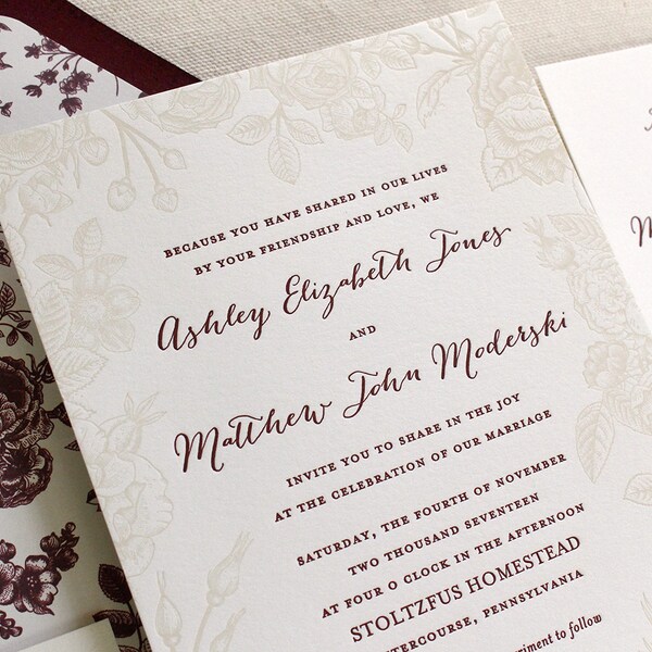 Red Floral Wedding Invitation - Etsy