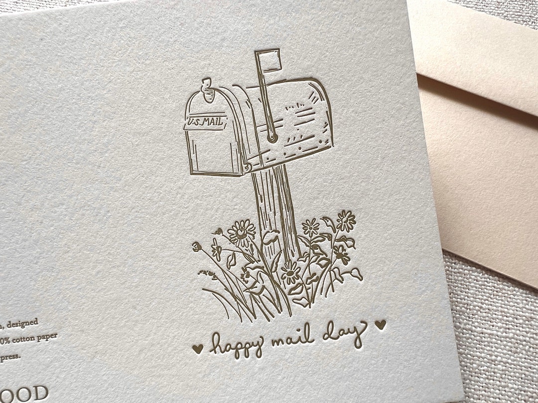 Letterpress Greeting Card - Rural Mailbox - Happy Mail Day - Hand ...