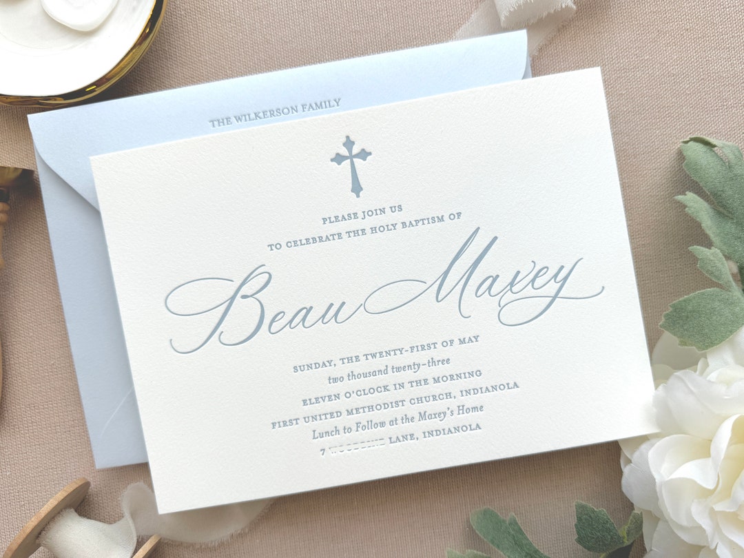 Letterpress Baptism, Christening, Communion Invitations With Blank ...