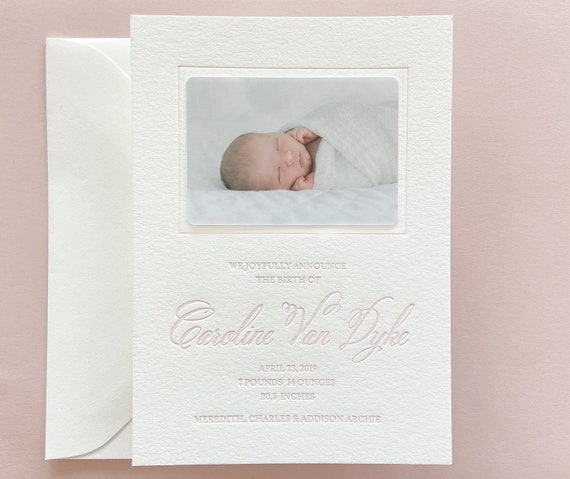 Letterpress Baby Birth Announcements With Photos 50 Flat | Etsy