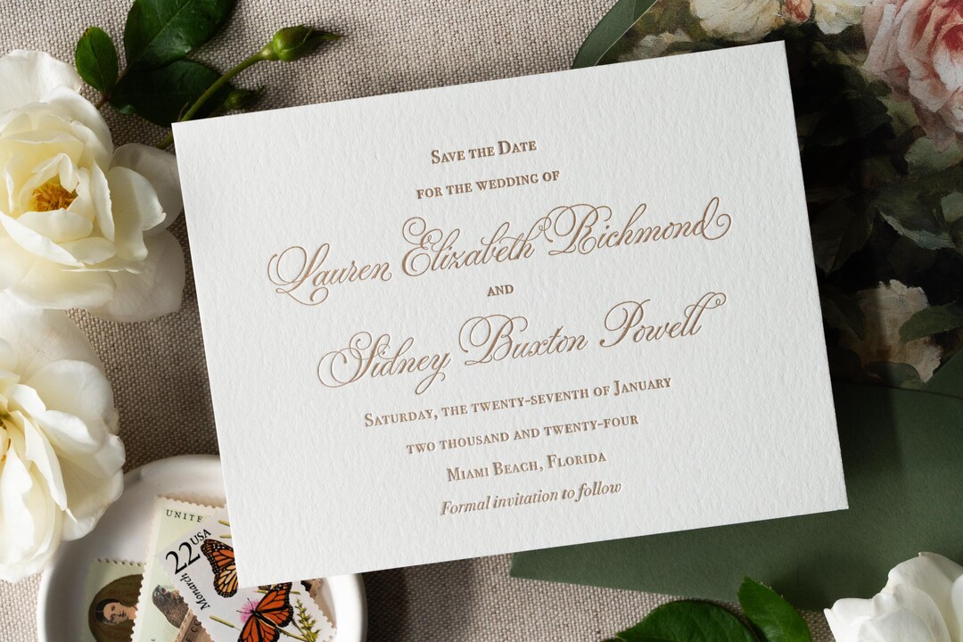 Letterpress Save the Dates With Envelopes - 1 Ink Color -classic ...