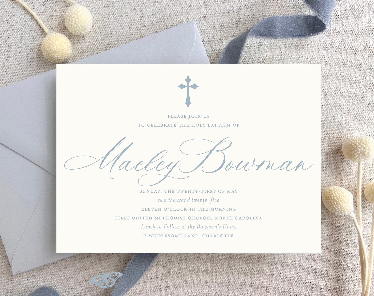 Letterpress Baptism, Christening, Communion Invitations With Blank ...