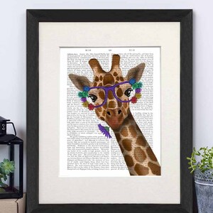 Boho Nursery Decor - Giraffe and Flower Glasses 1 - Animal Nursery Art ...