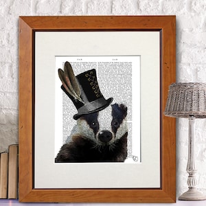 Badger Art Print - Steampunk Badger - Badger Print Woodland Critter Art ...