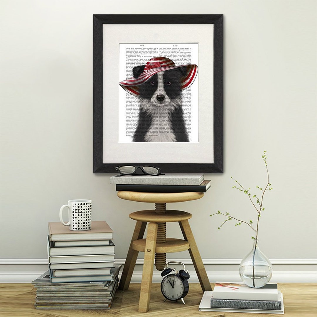 Collie Poster - Border Collie mit roter Floppy Mütze - Collie Hund ...