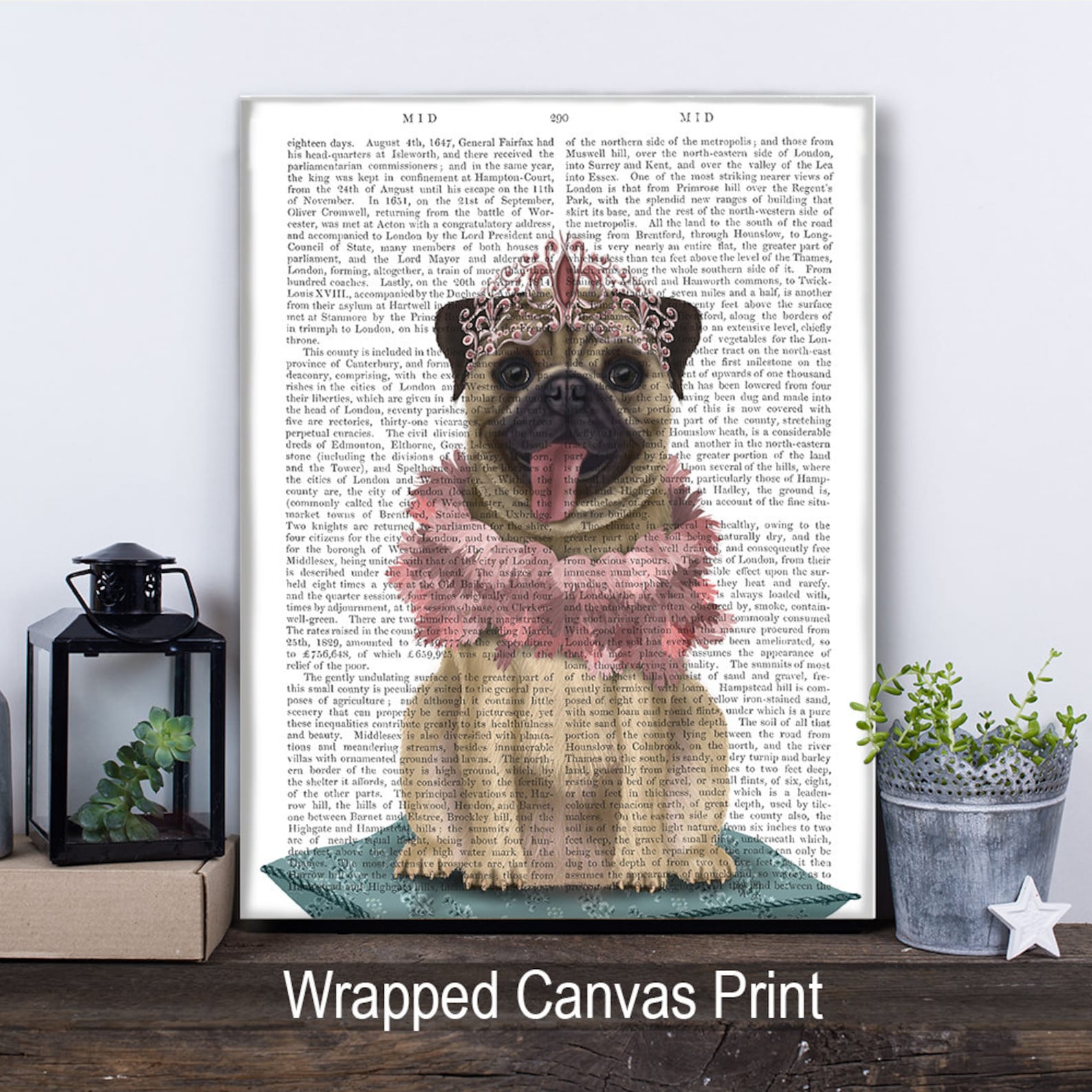 Pug Gifts for Girls Pug Princess on Cushion Cute Pug Art - Etsy UK