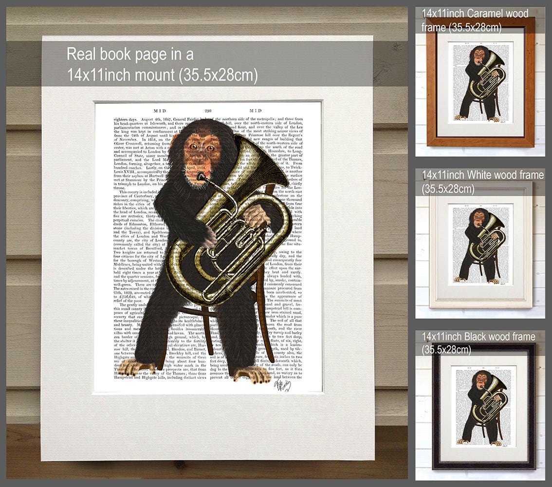 Monkey Print Chimpanzee & Tuba Wall Art Wall Decor Wall | Etsy