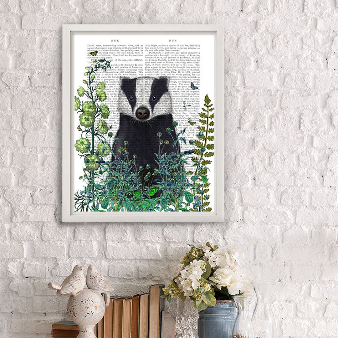 Badger Print - Badger in Garden Badger Art Print Gardening Gift ...