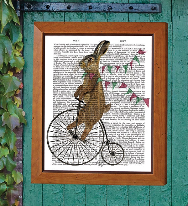 Rabbit Nursery Print Rabbit On Penny Farthing Baby room | Etsy