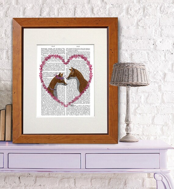 Fox Art Print Foxes in Pink Heart Cute Fox Print First | Etsy