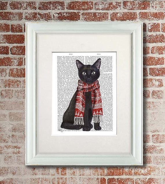 Black Cat Black Cat Red Scarf Cat Lover Gift Kitty Cat - Etsy