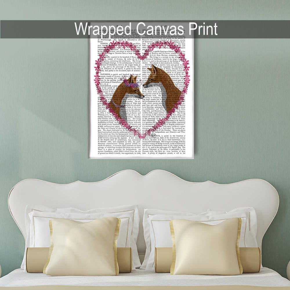 Fox Art Print Foxes in Pink Heart cute fox print first | Etsy