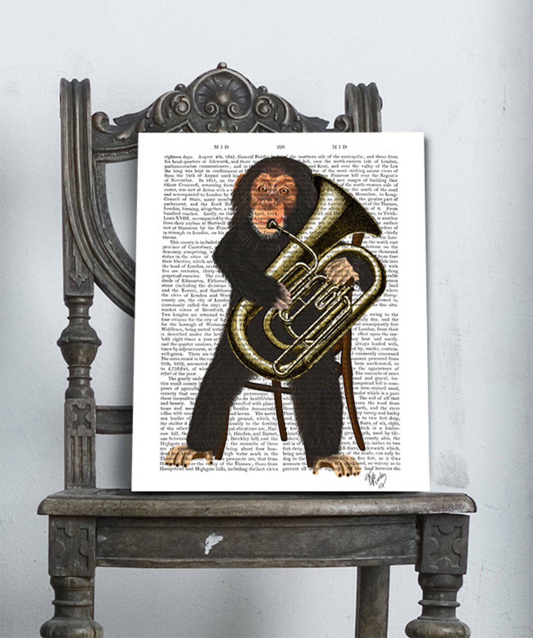 Chimpanzee Print & Tuba - Musical Nursery Print Music Gift Ideas Gift ...
