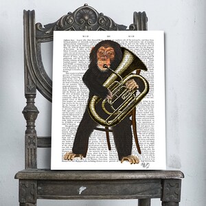 Chimpanzee Print & Tuba - Musical Nursery Print Music Gift Ideas Gift ...