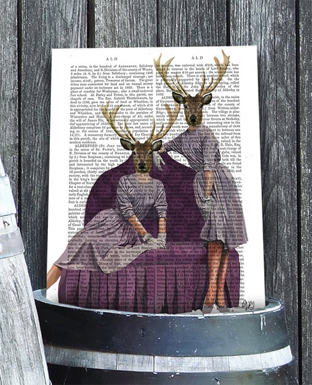 Gemini Zodiac Deer Twins in Purple - Deer Print Gemini Gift Gemini Art ...