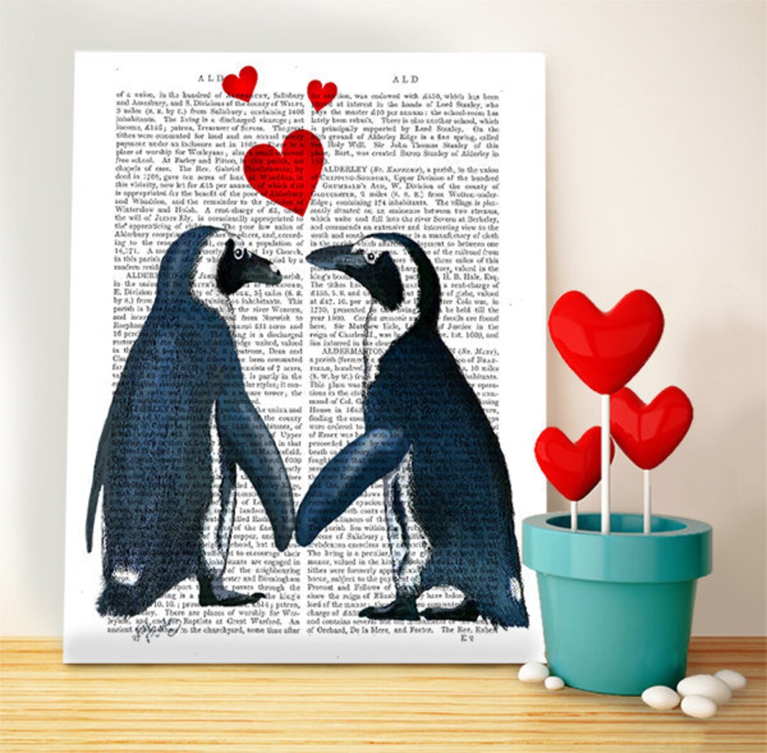 Penguins in Love - Penguin Art Print Penguin Gift for Valentine Gift ...