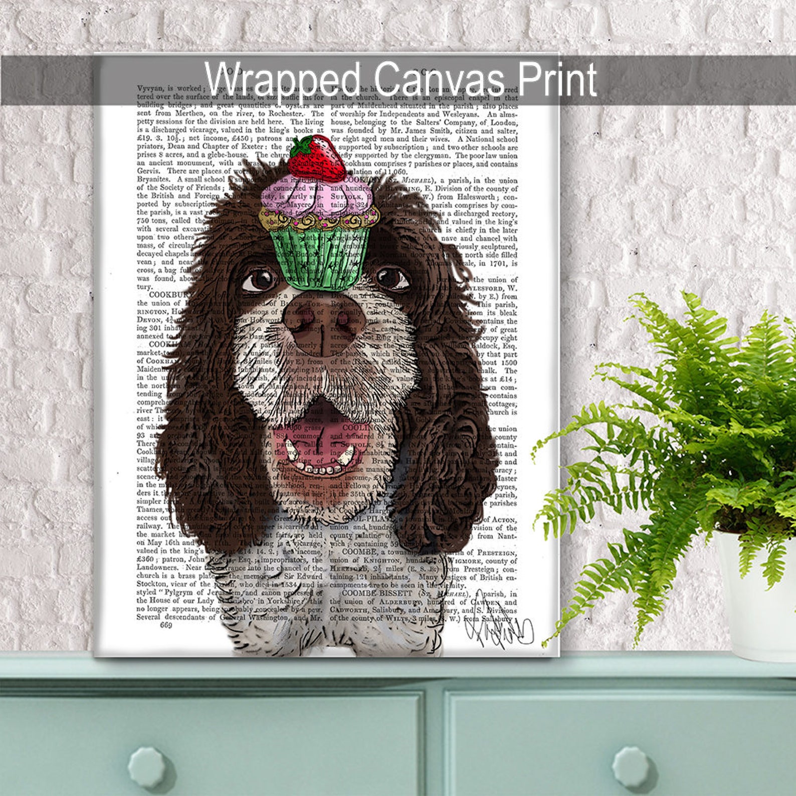 Springer Spaniel and Cupcake on Nose Dog Art Dog Print Wall - Etsy