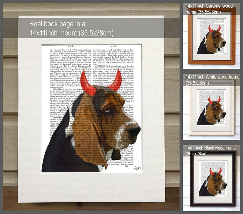 Basset Hound Art Devil Horns - Devil Dog Basset Hound Print Dog Wall ...