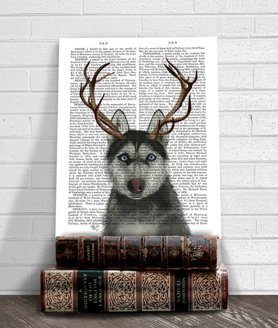 Husky Print Siberian Husky and Antlers Husky Wall Art Cabin Décor Cabin ...