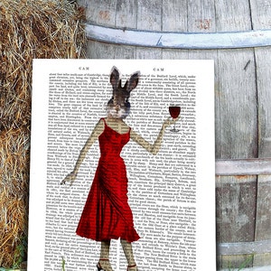 Rabbit Print - Rabbit in Red Dress - Rabbit Art Modern Nursery Art for ...