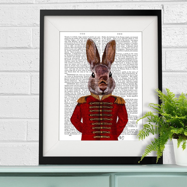 Rabbit Print Military print Rabbit in Red Rabbit art | Etsy