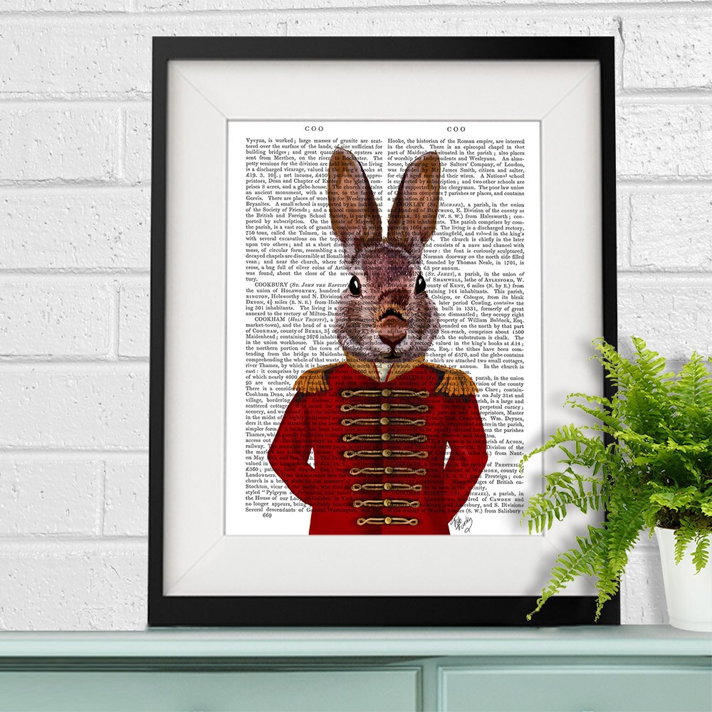 Rabbit Print Military print Rabbit in Red Rabbit art | Etsy