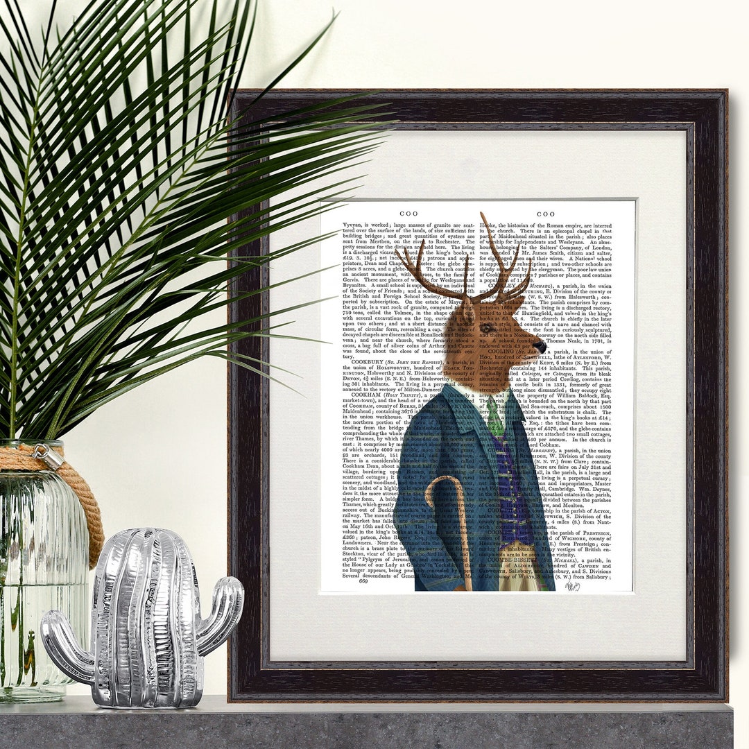Red Deer Portrait, Print of Scottish Deer in Tweed Jacket, Woodland ...