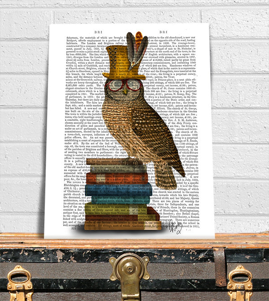 Owl Art - Owl on Books - Owl Picture Owl Painting Book Lover Gift Book ...
