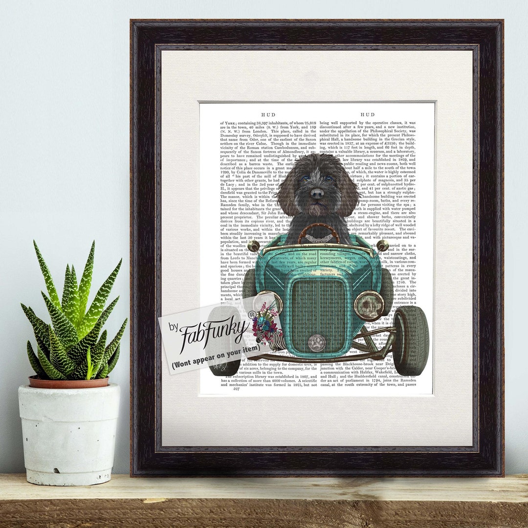 Cockapoo Black Dog Art Print in Hot Rod Car, Auto Shop Poster, Funny ...