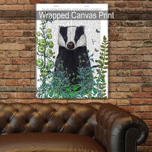 Badger Art Print - Badger in Garden Badger Print Badger Decor Floral ...