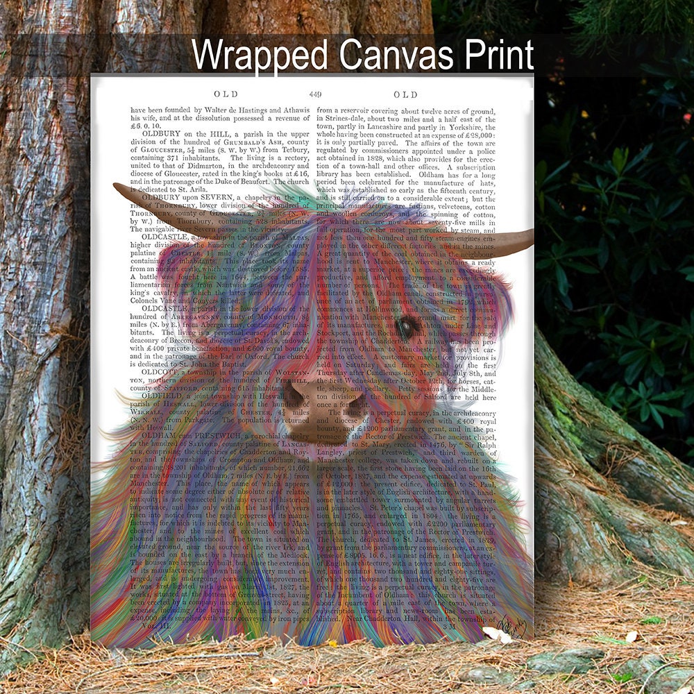 Funny cow print Highland cattle art big canvas art Cow | Etsy
