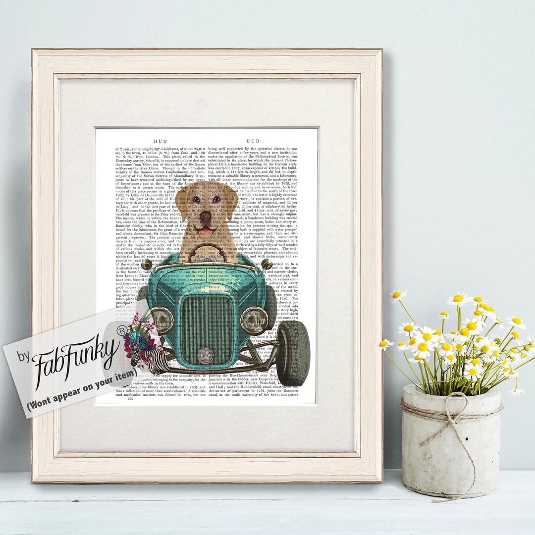 Labrador Yellow Dog Art Print in Hot Rod Car, Auto Shop Poster, Funny ...