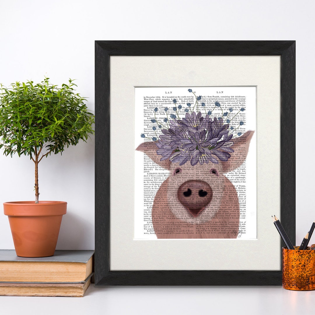 Hog Painting - Pig and Lilac Flowers - Piglet Print Pig Poster Farmyard ...