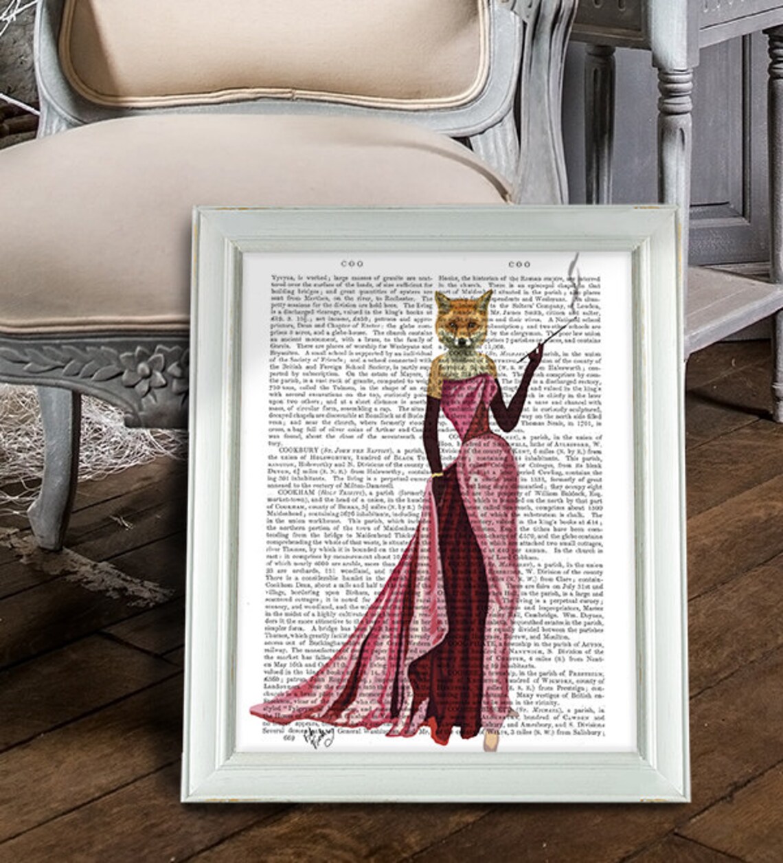 Foxy Lady - Glamour Fox in Pink, Fox Art Print Fox Print Wall Art Wall ...
