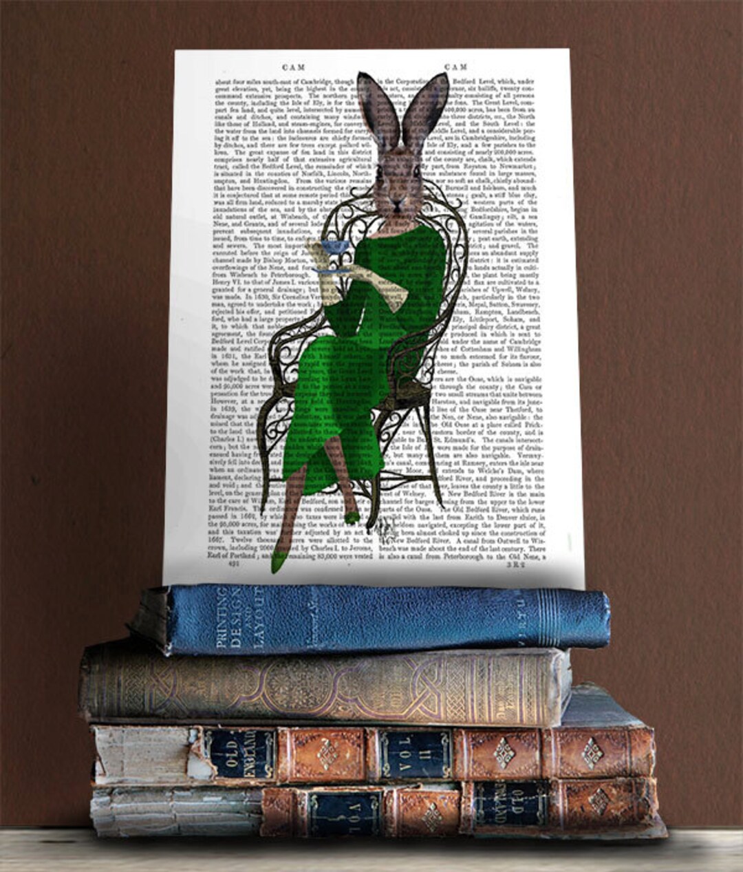 Rabbit Print Lady Bella Taking Tea Animal Painting Rabbit Illustration ...