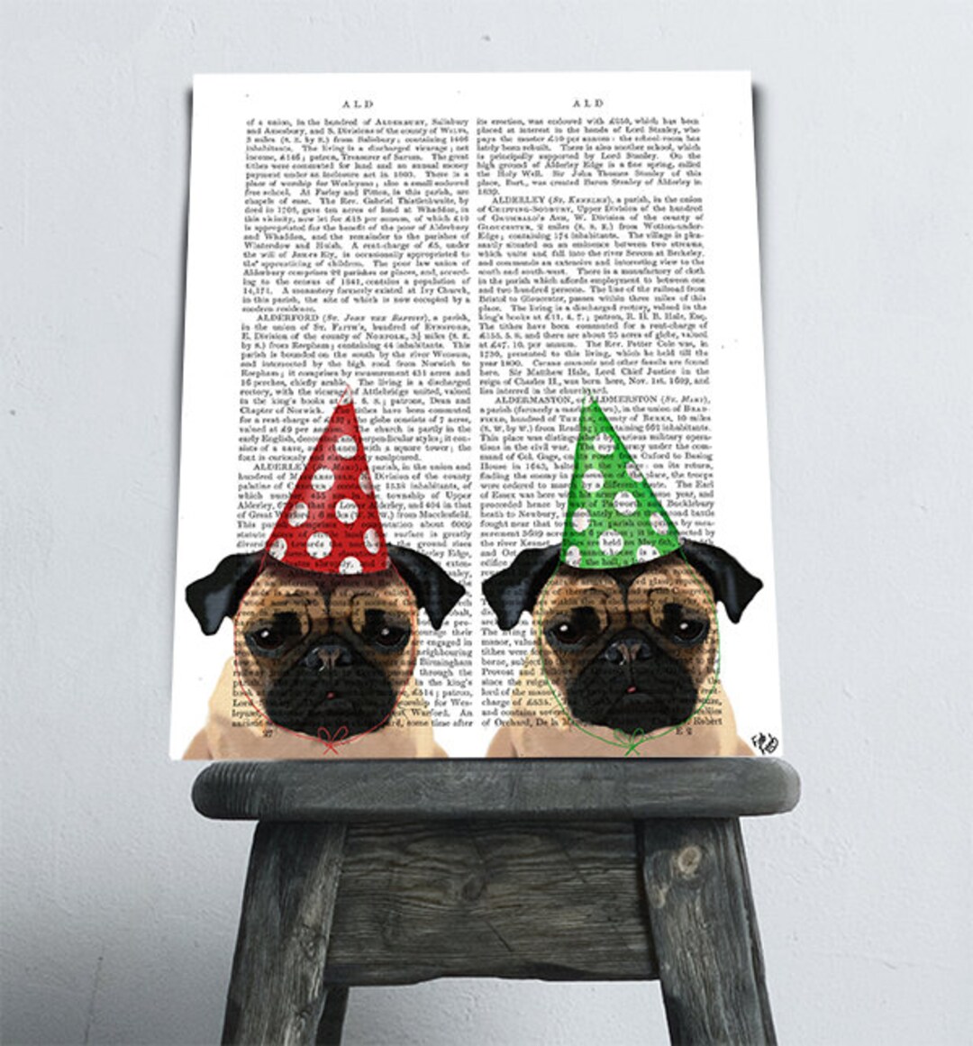Party Pugs, Dog Poster Dog Wall Decor Dog Illustration Dog Picture Dog ...