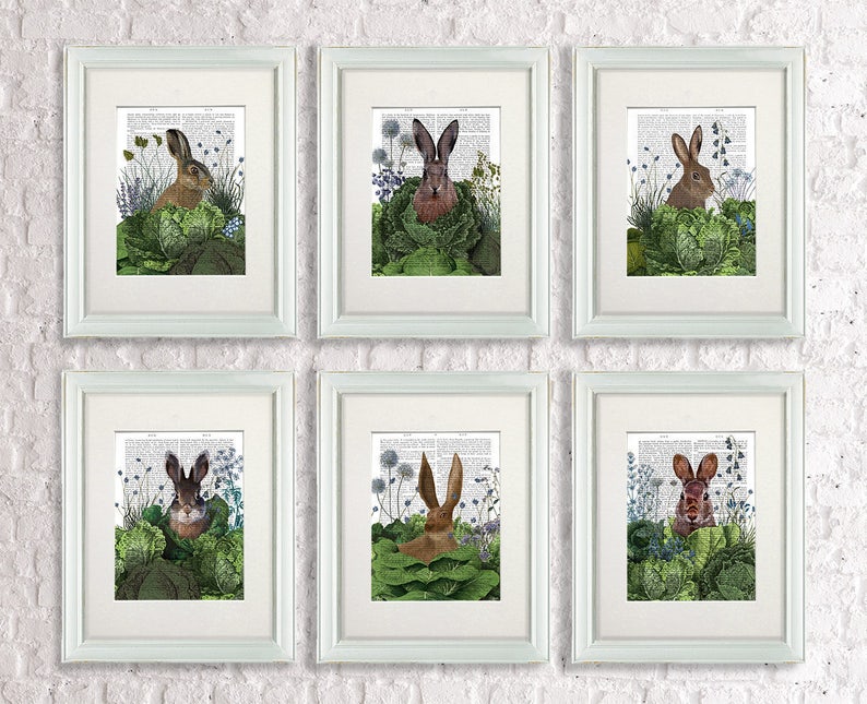 Bunny Wall Art - Cabbage Patch Rabbit 6 - Rabbit Print Nature Inspired ...